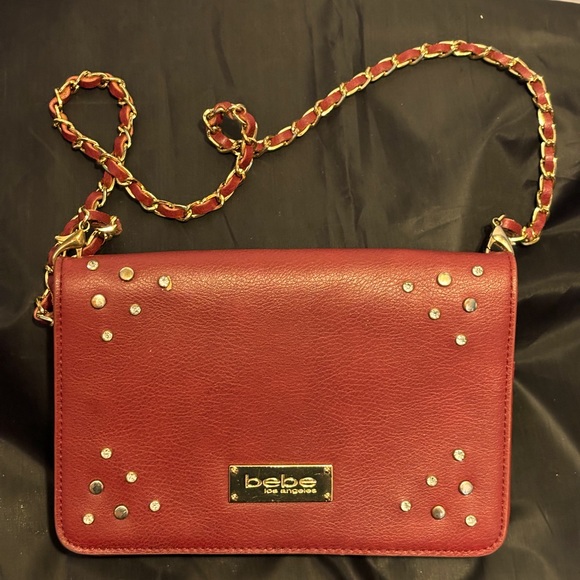 bebe | Bags | Bebe Crossbody Handbag Chain Strap Snap Closure Red ...